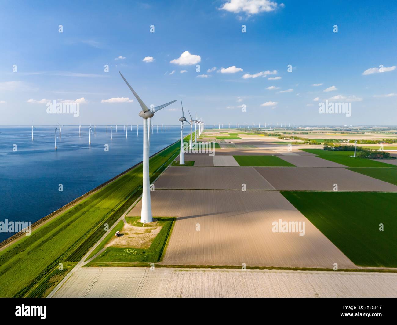 A breathtaking aerial view captures a wind farm in the Netherlands ...