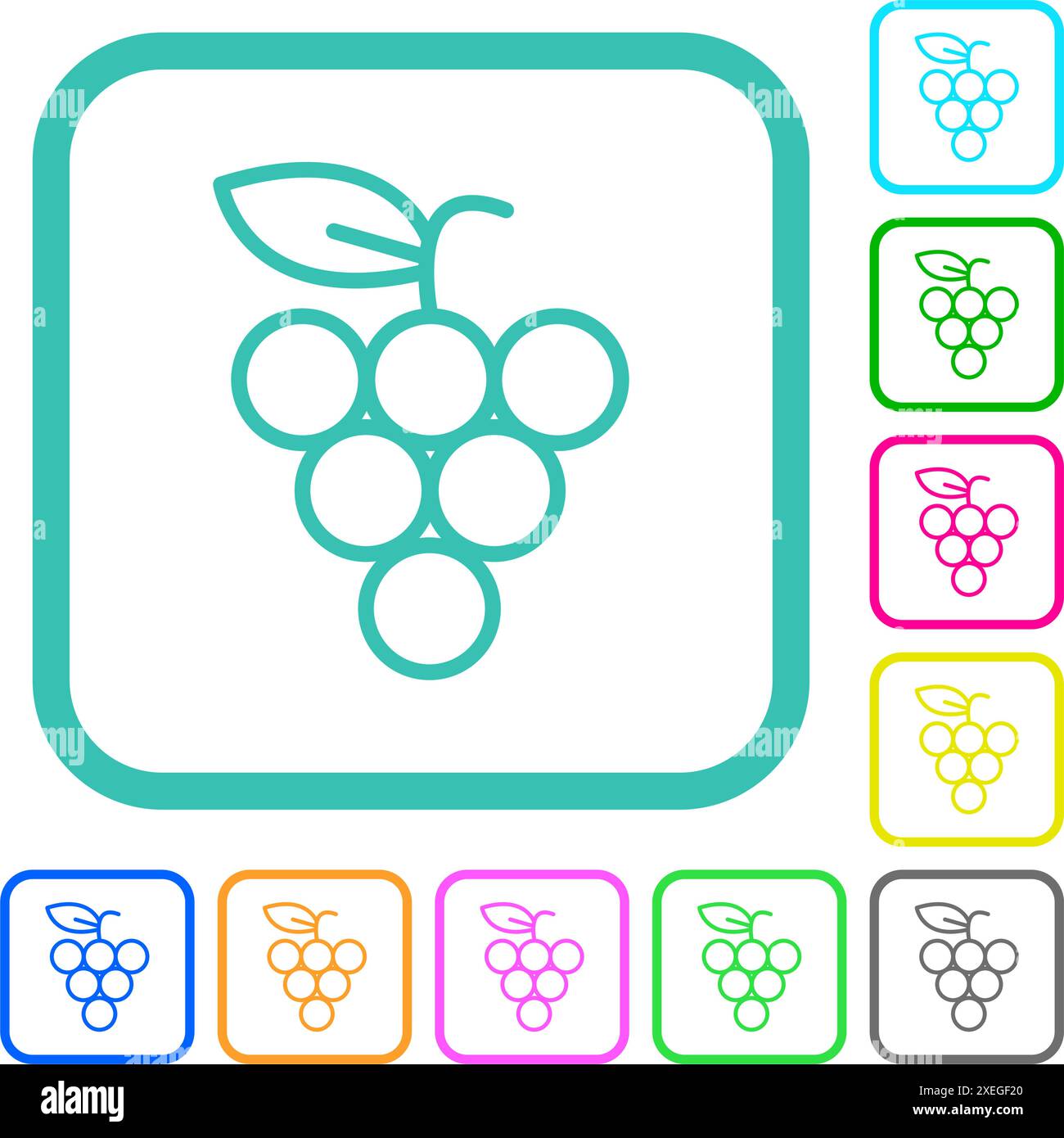 Bunch of grapes outline vivid colored flat icons in curved borders on ...