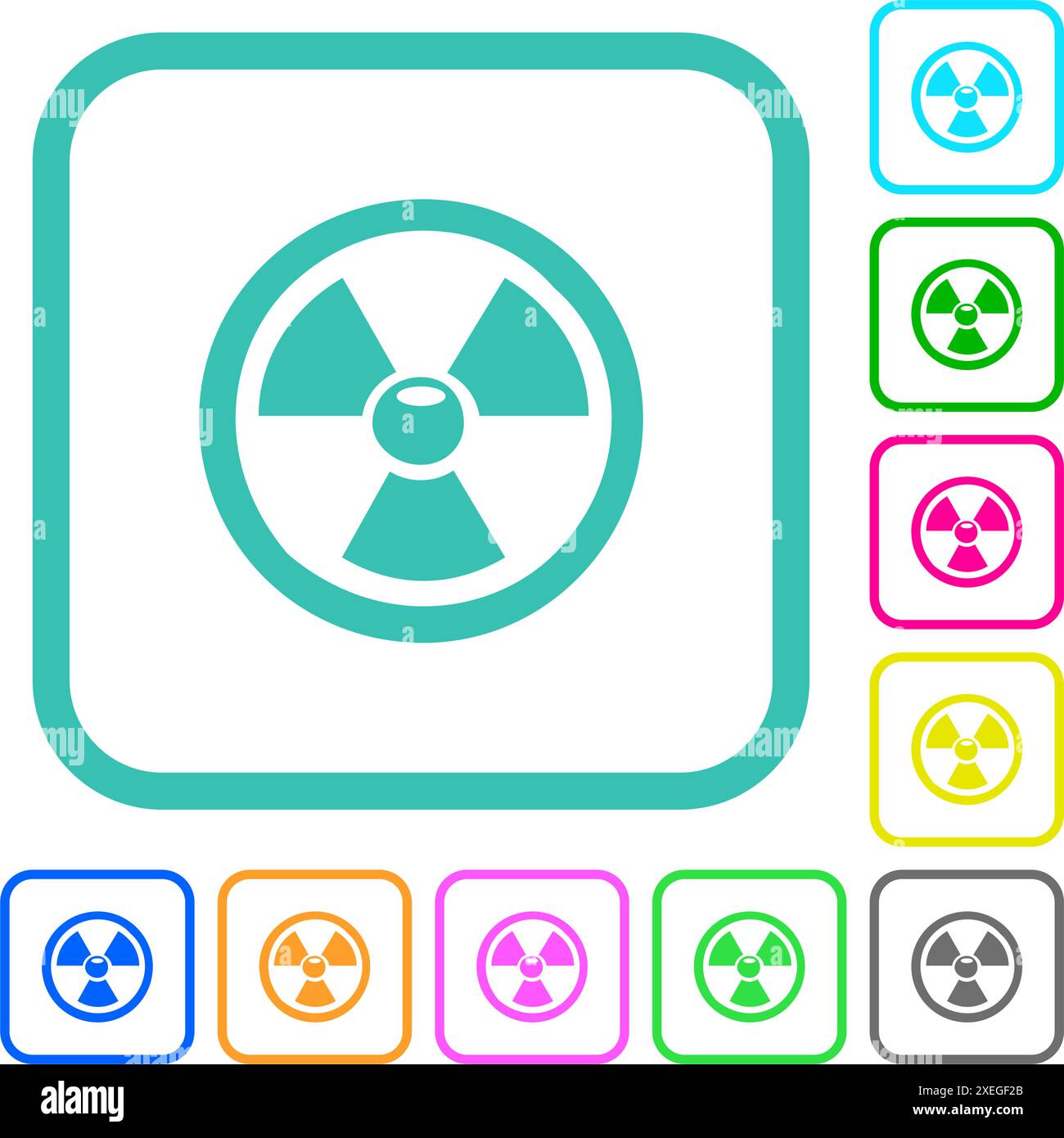 Glossy nuclear sign vivid colored flat icons in curved borders on white ...