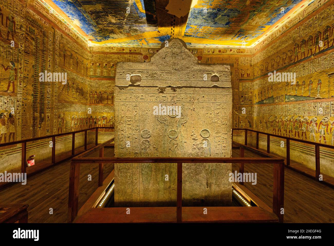 KV 2, Rameses IV burial chamber - sarcophagus painted with scenes from ...