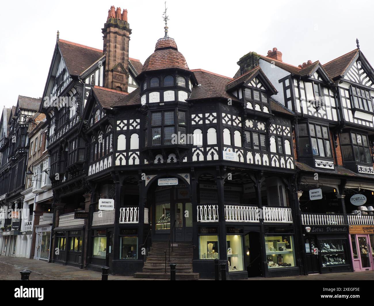 Old half timbered buildings on the corner of Eastgate and stairs ...
