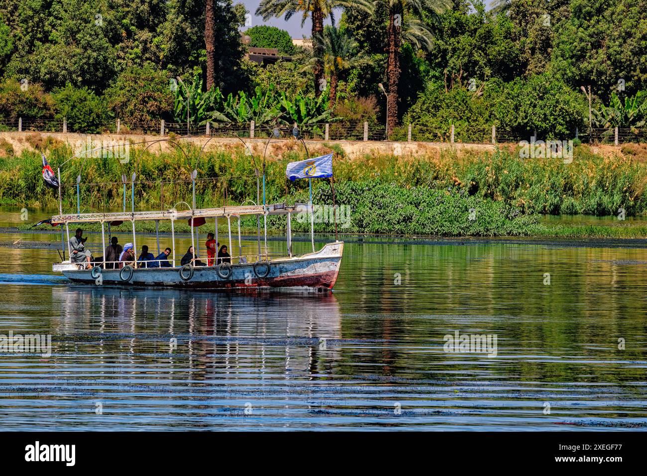 Family Traveling on the Nile River near Aswan via Water Taxi Stock ...