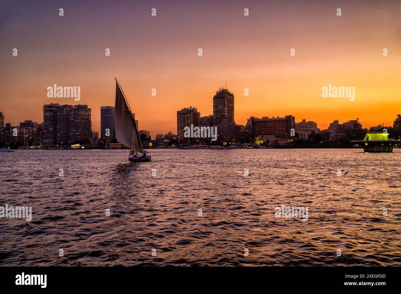 Evening felucca boat ride on the Nile River in Cairo, Egypt Stock Photo ...