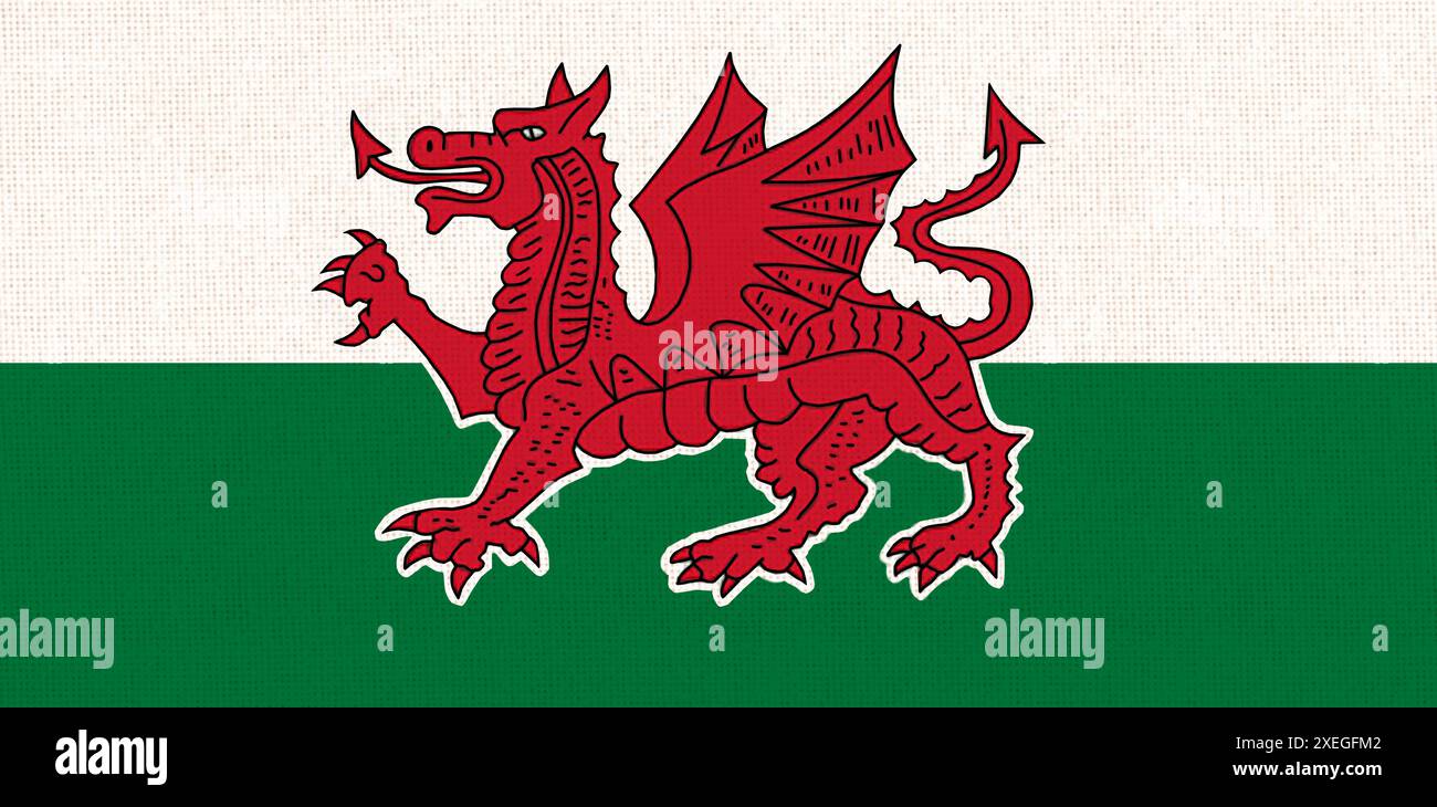 Flag of Wales. National Welsh flag on fabric surface. Wales national ...