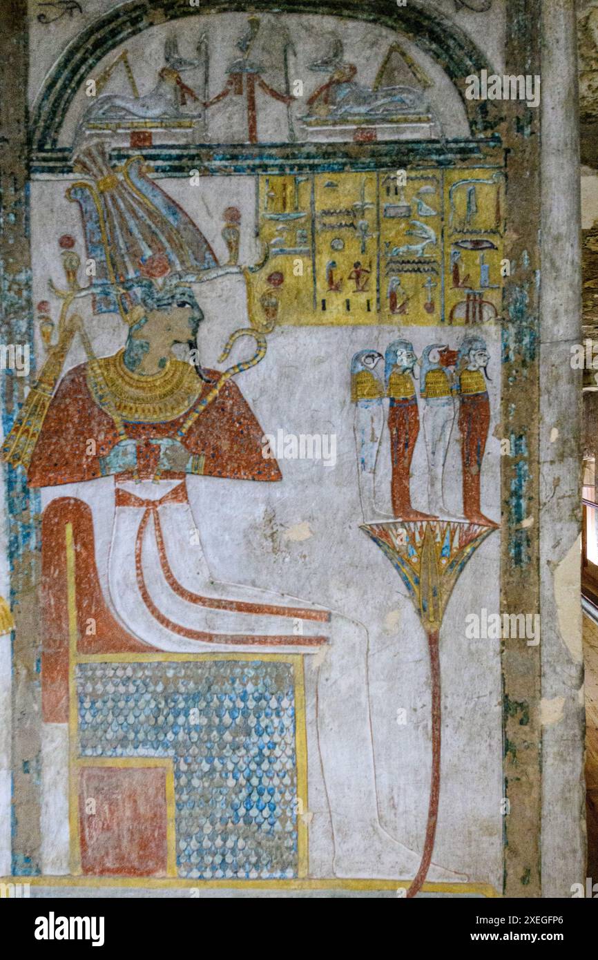 Osiris seated on the throne with Horus' four sons, in the Antechamber ...