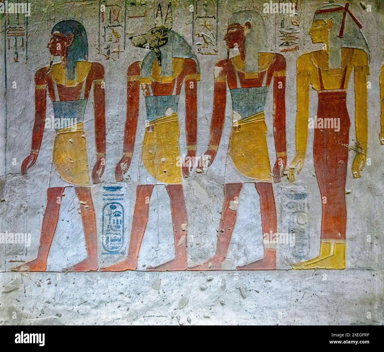 The funerary deities Imsety, Anubis, Duamutef, and the goddess Isis on ...