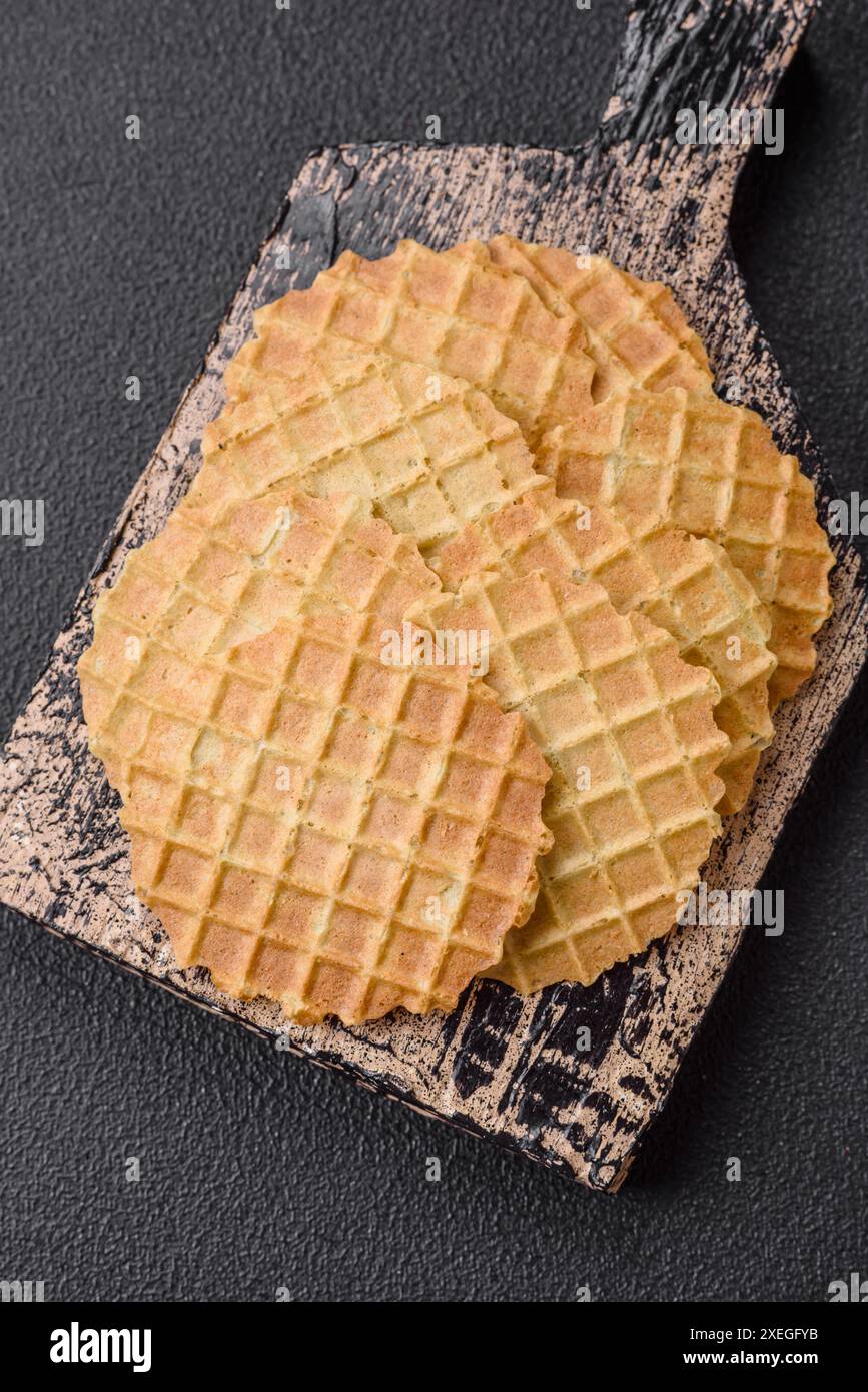 Round crispy wafers for making sweet delicious desserts or snacks Stock ...