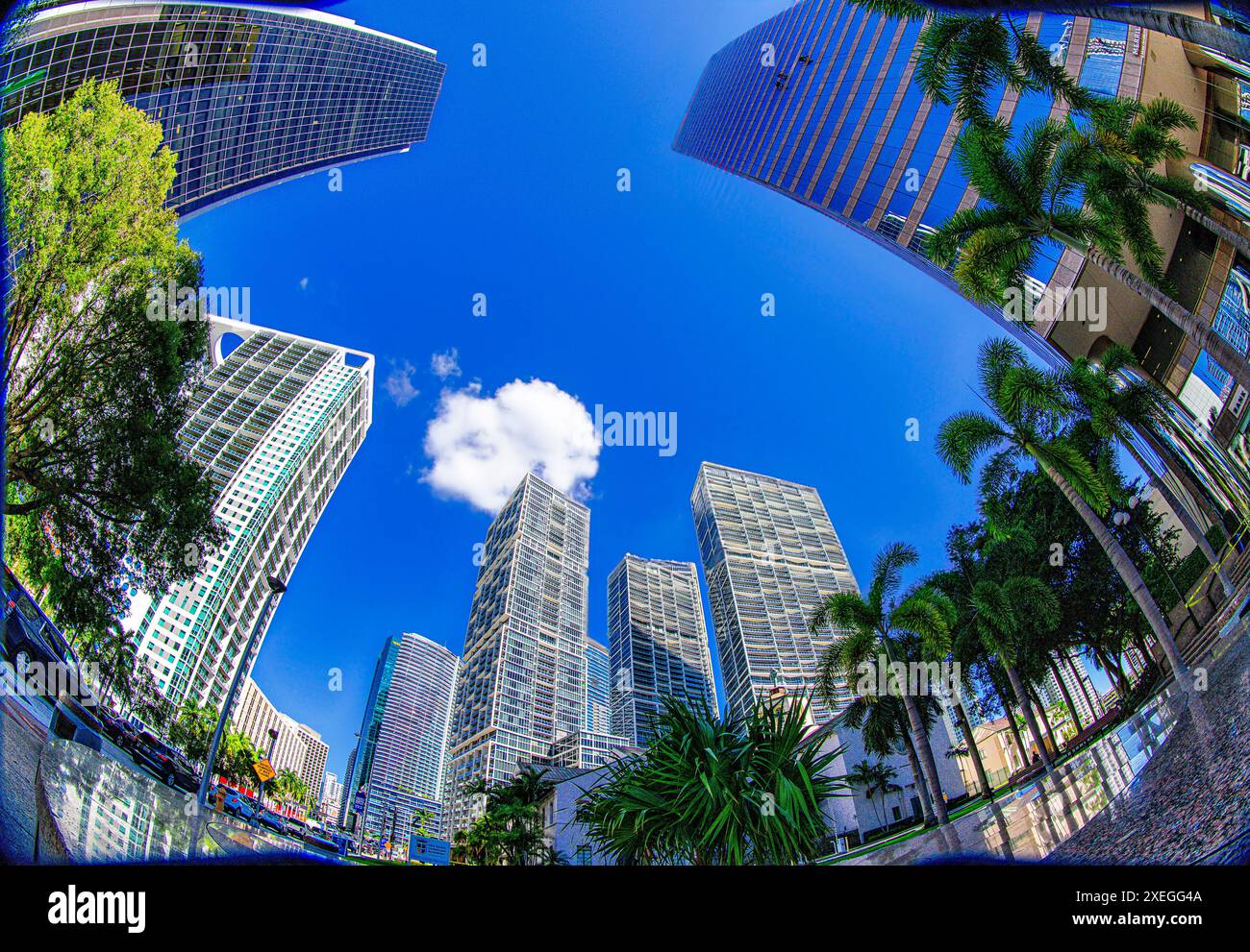 Fisheye view of downtown Miami central business district Stock Photo ...