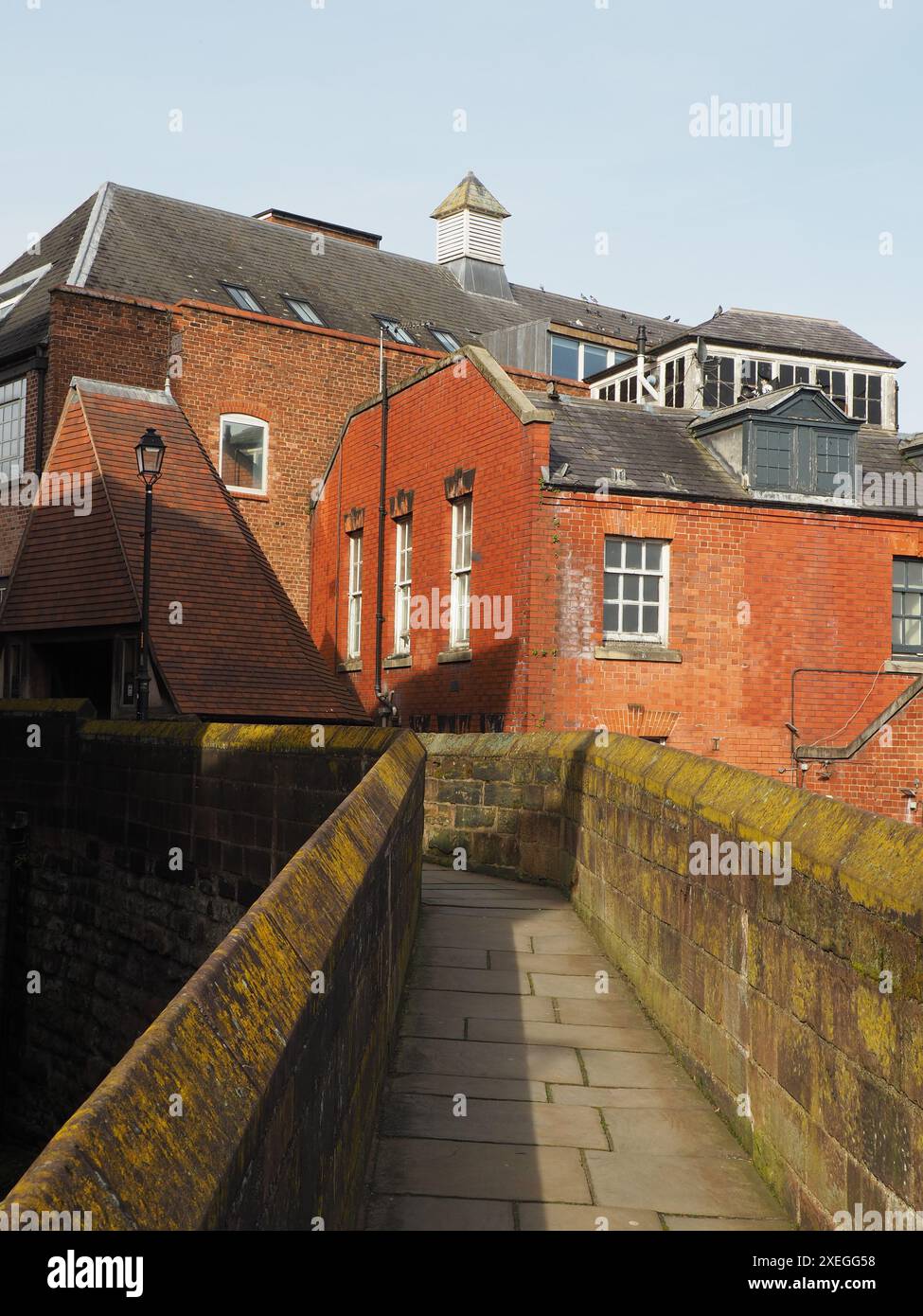 View along the historic city walls in Chester with town centre ...