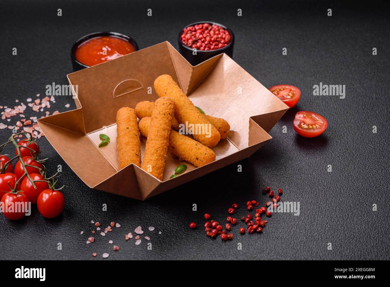 Delicious crispy cheese sticks with mozzarella, salt and spices ...