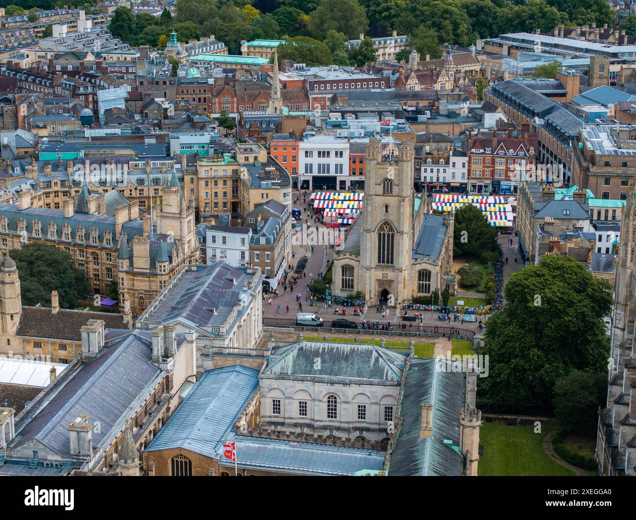 Aerial view of the old town of Cambridge. Beautiful Kings College ...