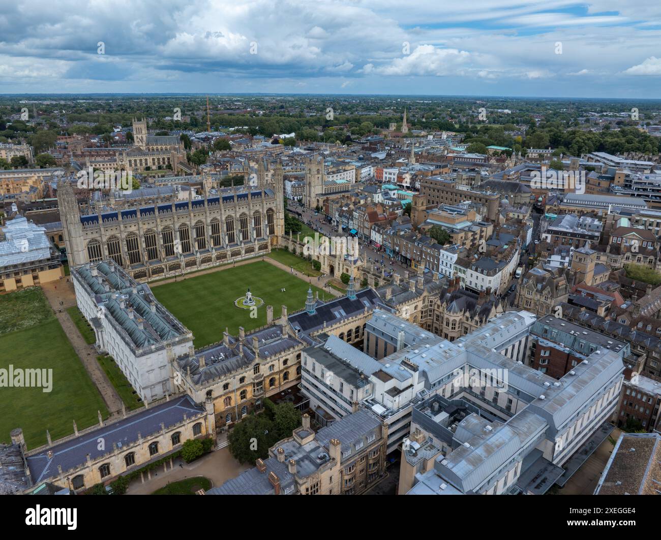 Aerial view of the old town of Cambridge. Beautiful Kings College ...