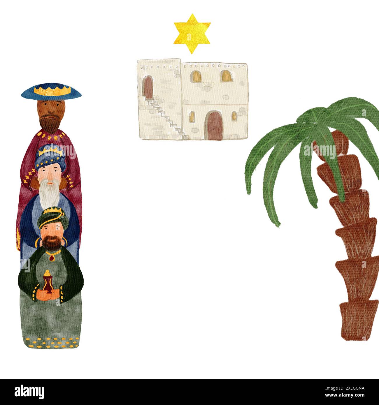 Wise men Bethlehem Christmas frame hand painted digital watercolor ...