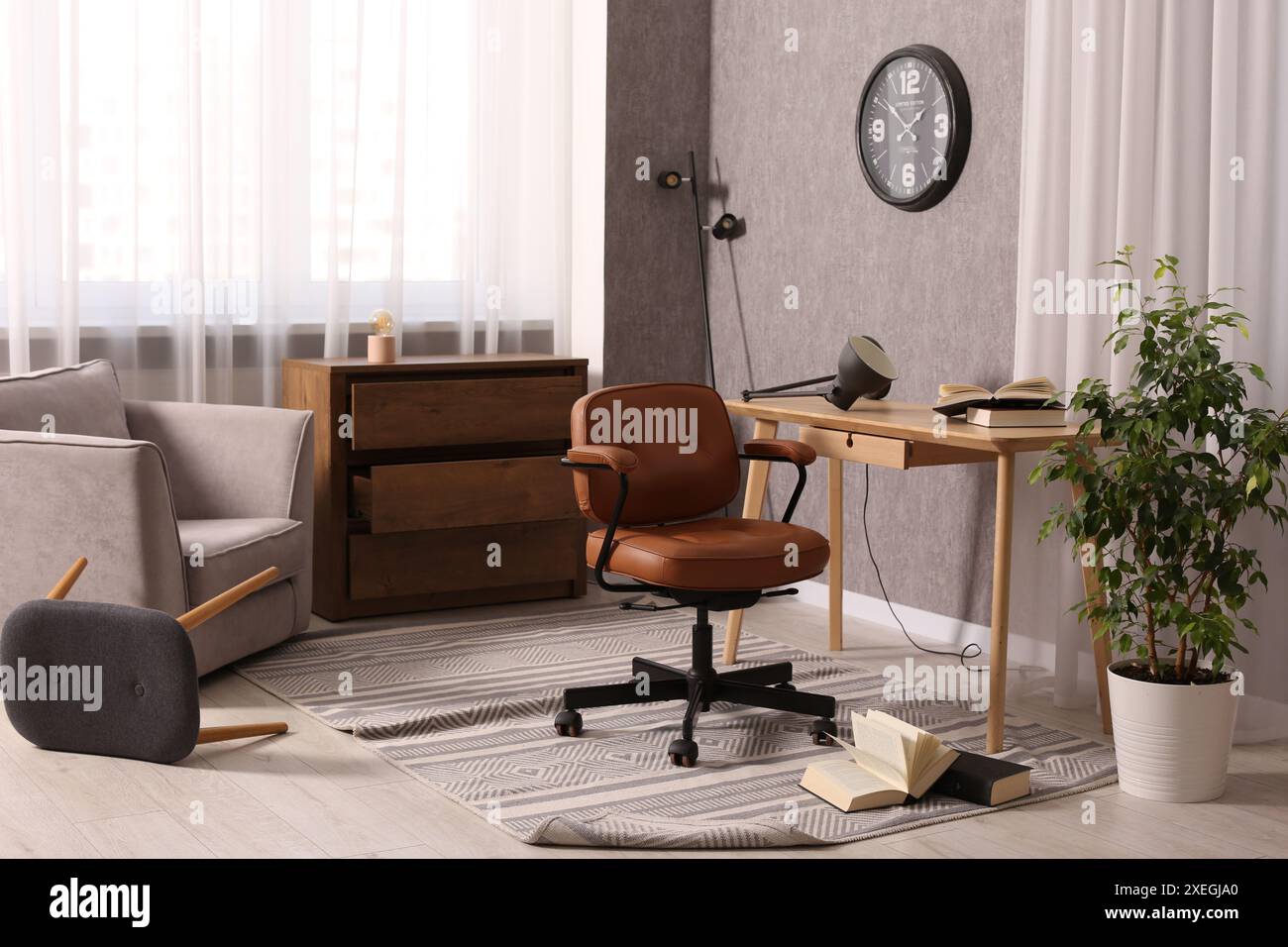 View on messy room interior after robbery Stock Photo - Alamy