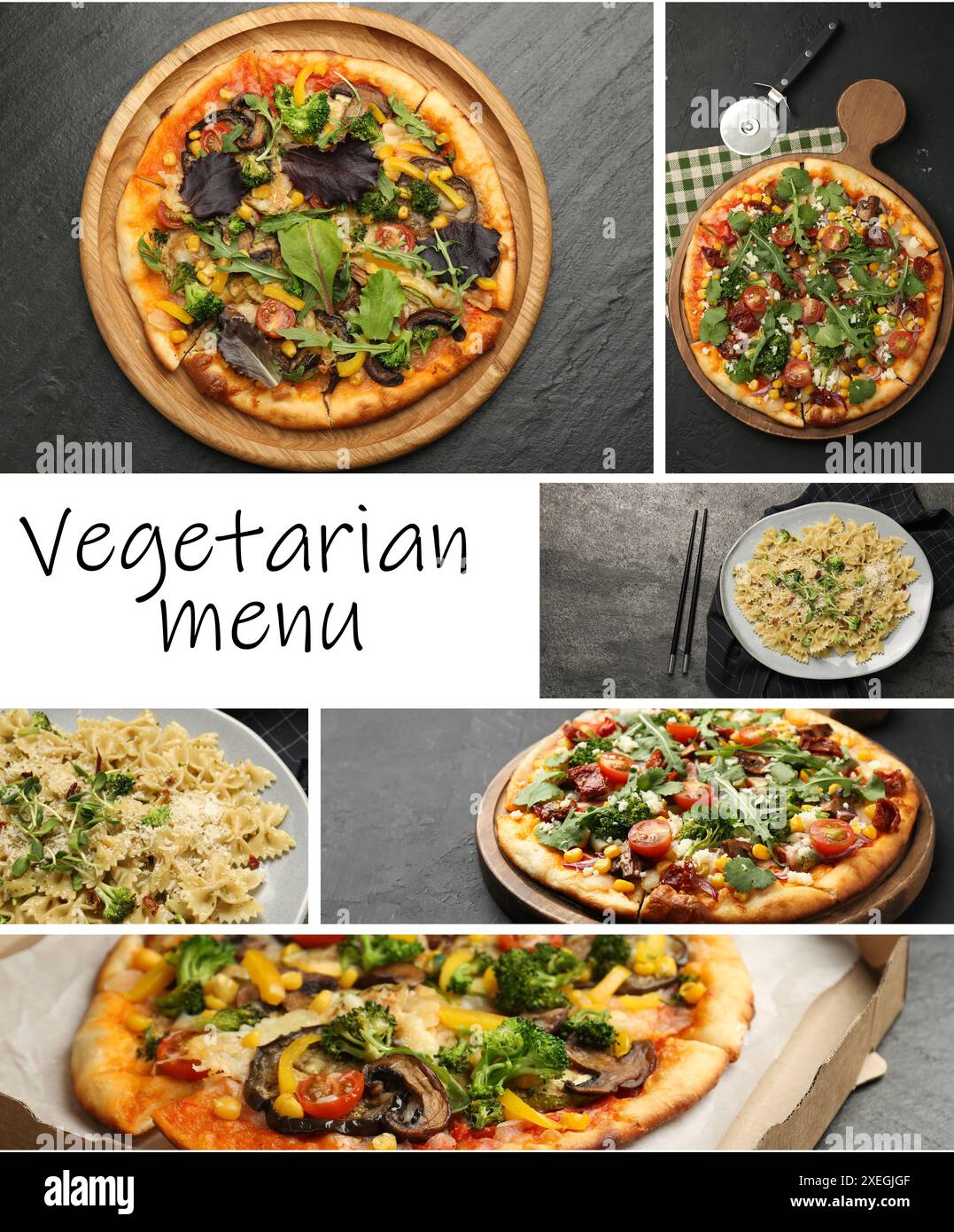 Vegetarian menu. Collage with different tasty dishes Stock Photo - Alamy