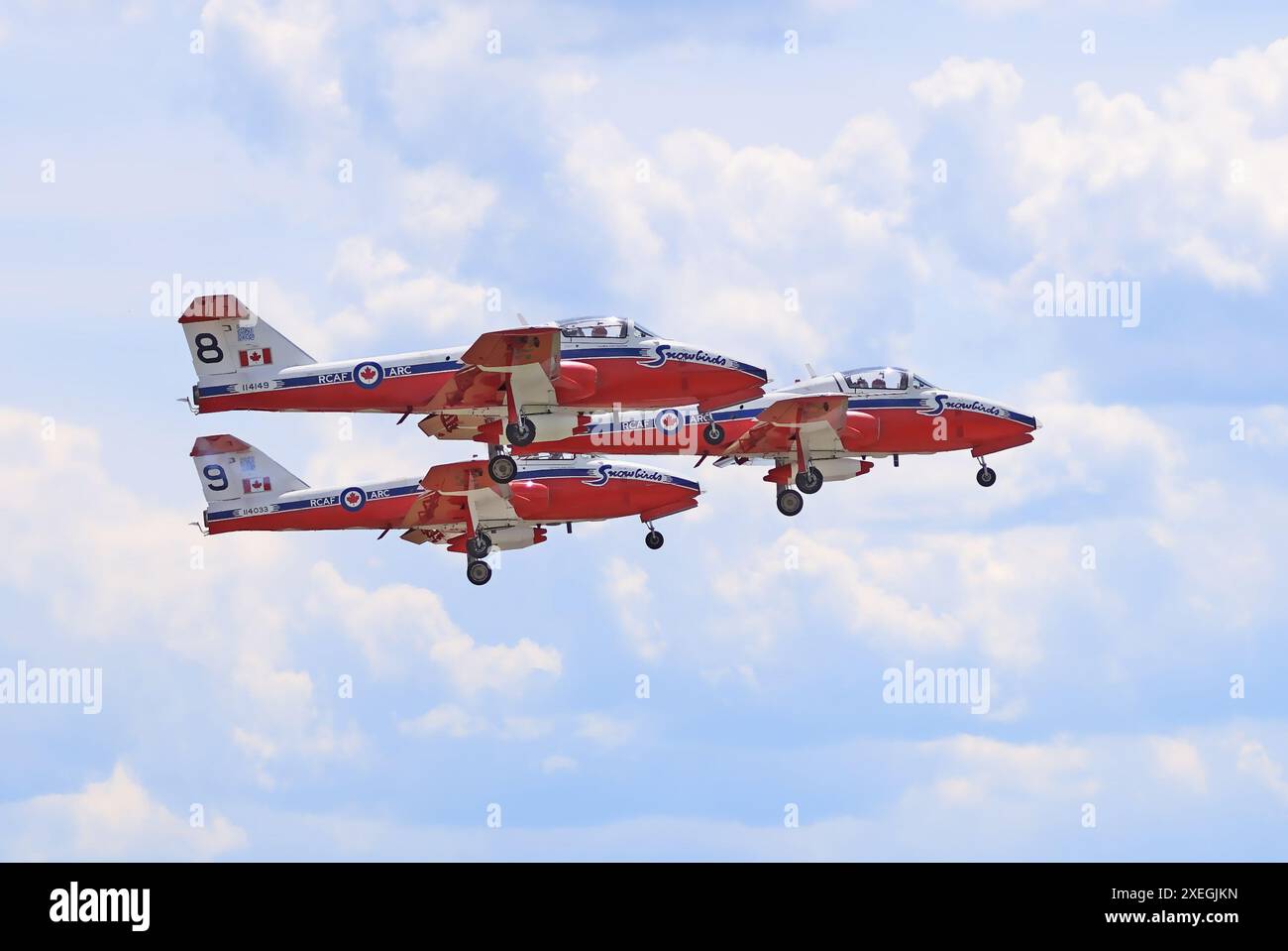 The Snowbirds, Canada's aerobatic team flying on the blue sky ...