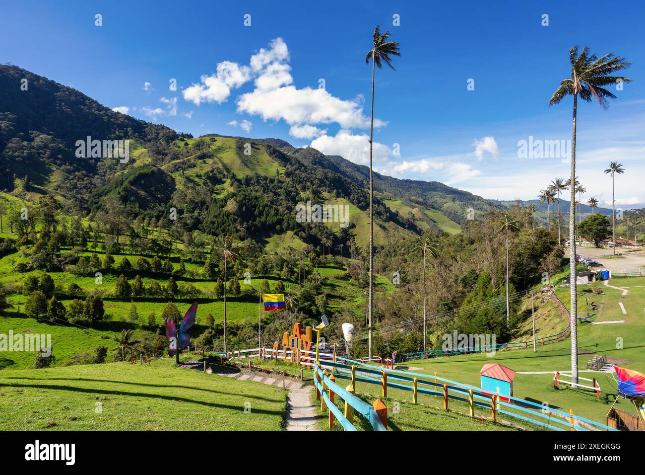 Entertainment center in Valle del Cocora Valley with tall wax palm ...