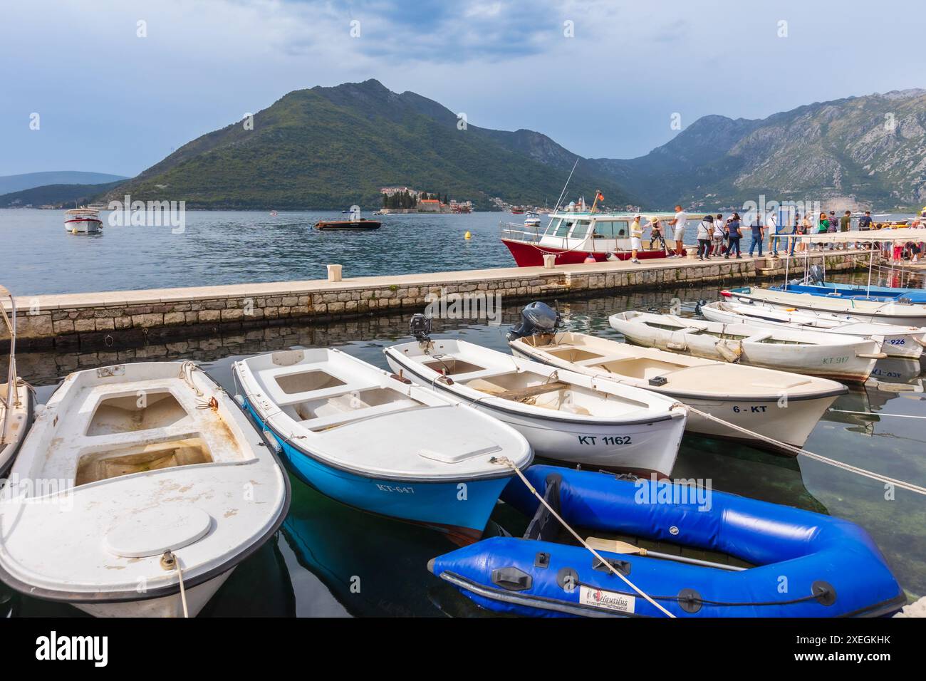 Perast, Montenegro waterfront, boats and islands Stock Photo - Alamy