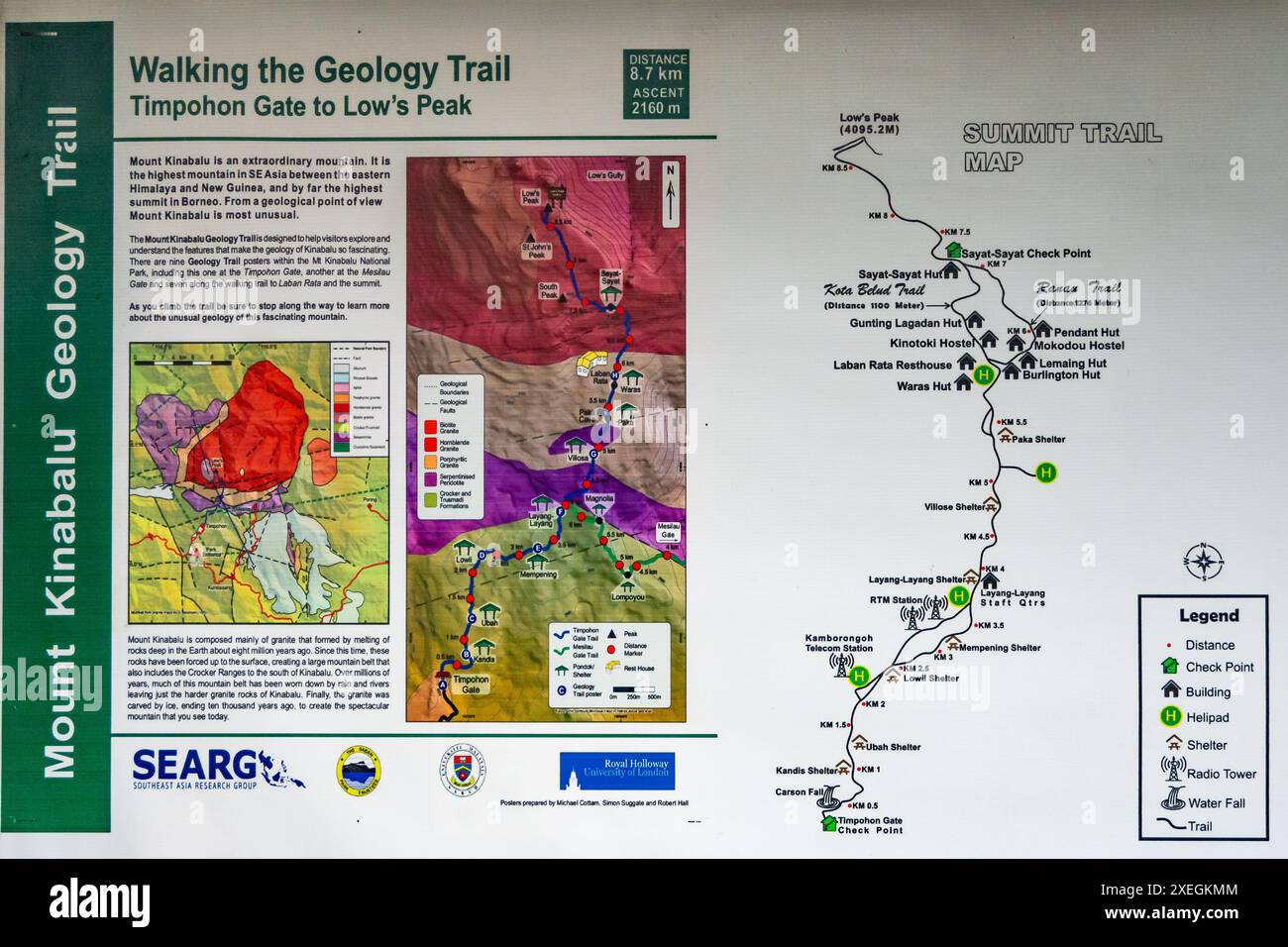Geological map and trail information at Kinabalu Park. Sabah, Borneo ...