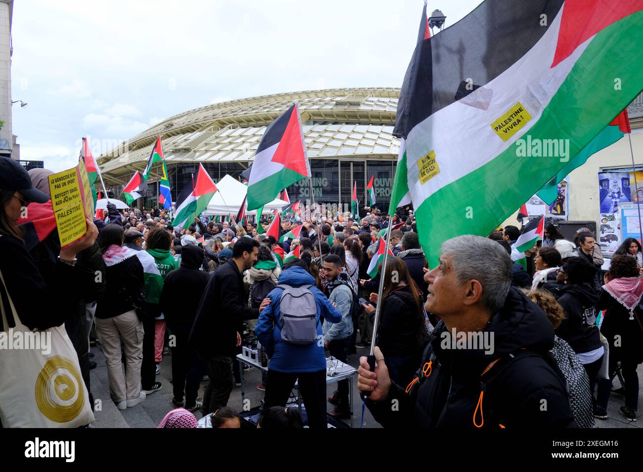 Pro Palestine protesters with Palestine flags gathering in Les Halles ...