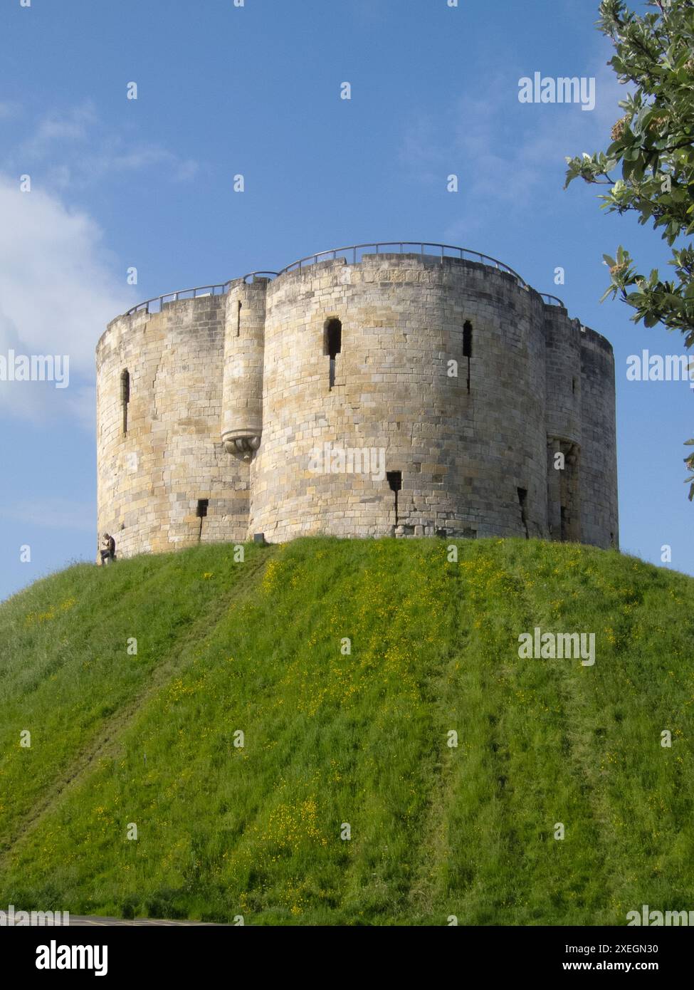 Midieval Norman castle, Clifford Tower, or York Castle, stands on a ...