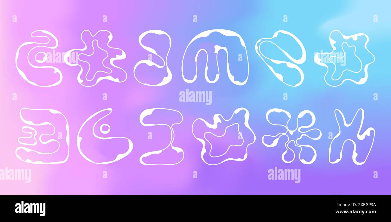 Vector graphic assets set in acid style, retro futuristic background ...