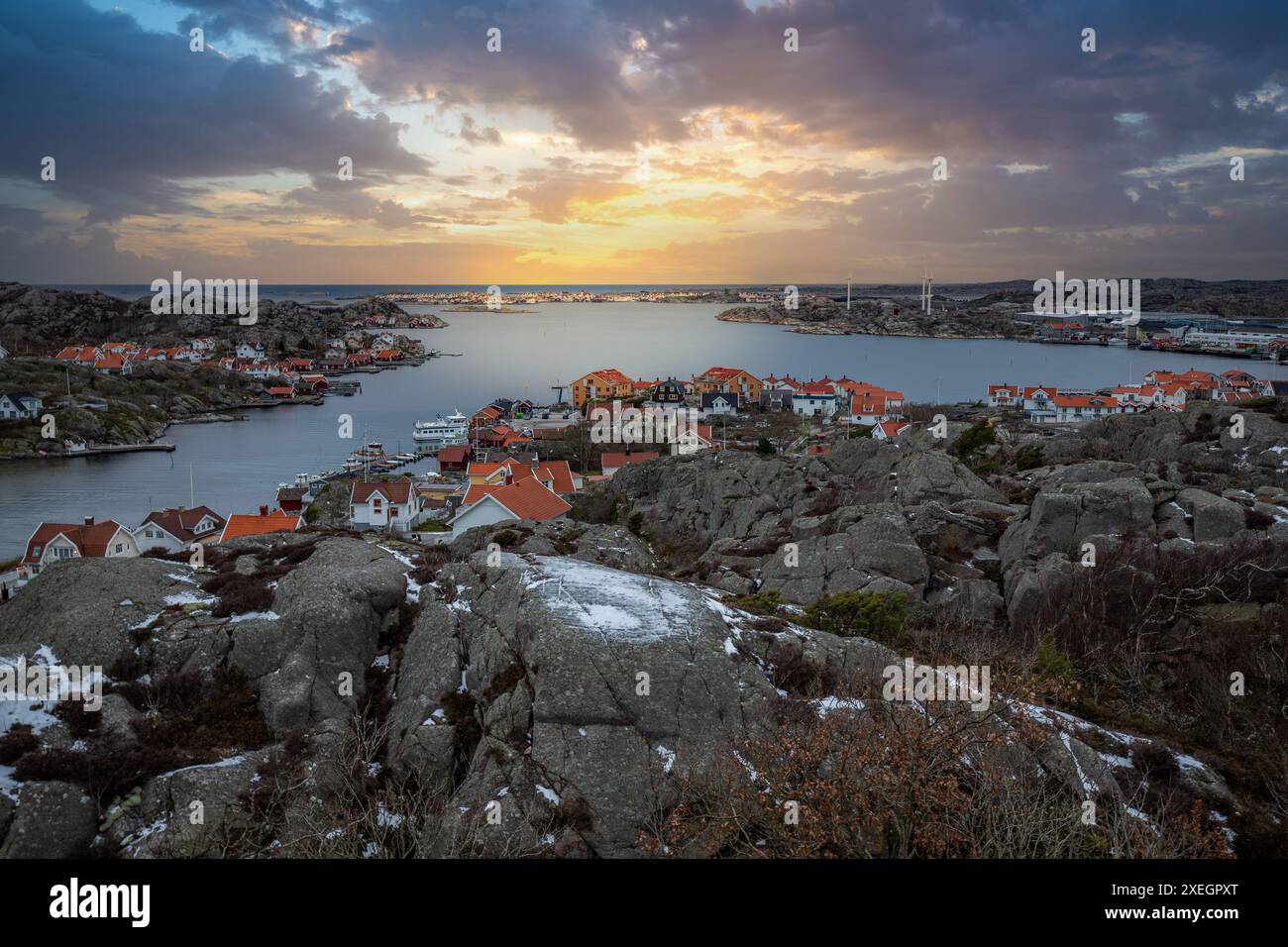 Typical Scandinavian village, coastal strip in a bay fishing village in ...