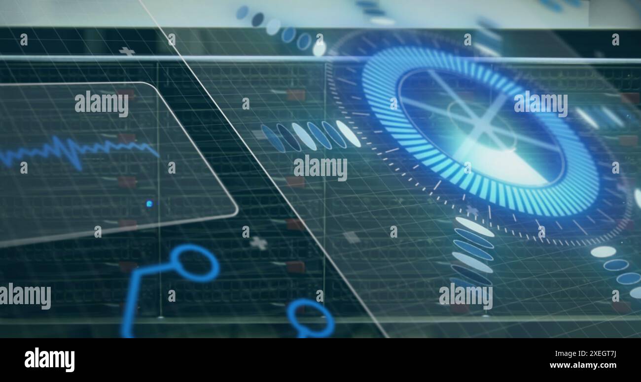 Image of data processing over screens and grid Stock Photo - Alamy