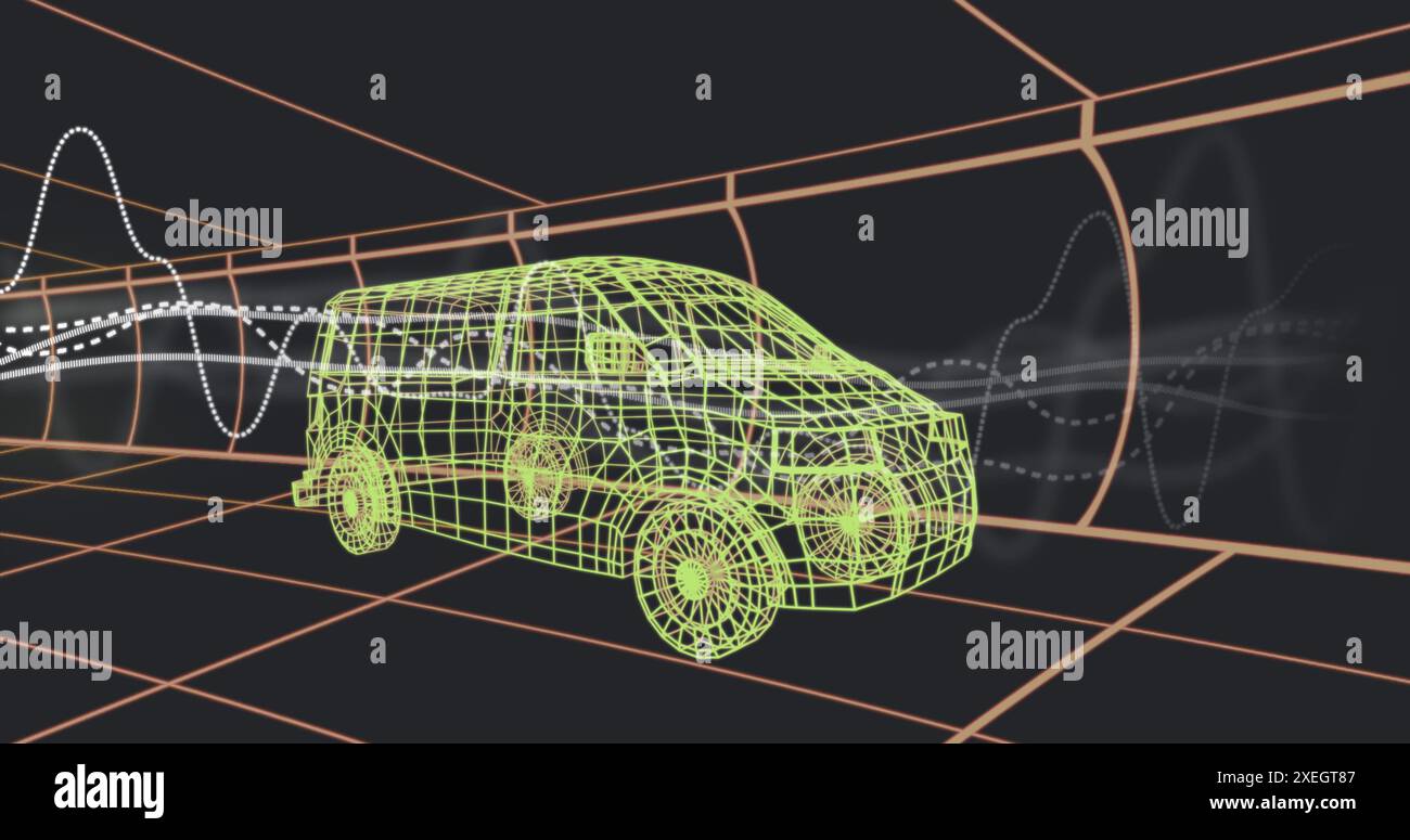 Image of graphs over 3d van model moving seamless pattern in a tunnel ...