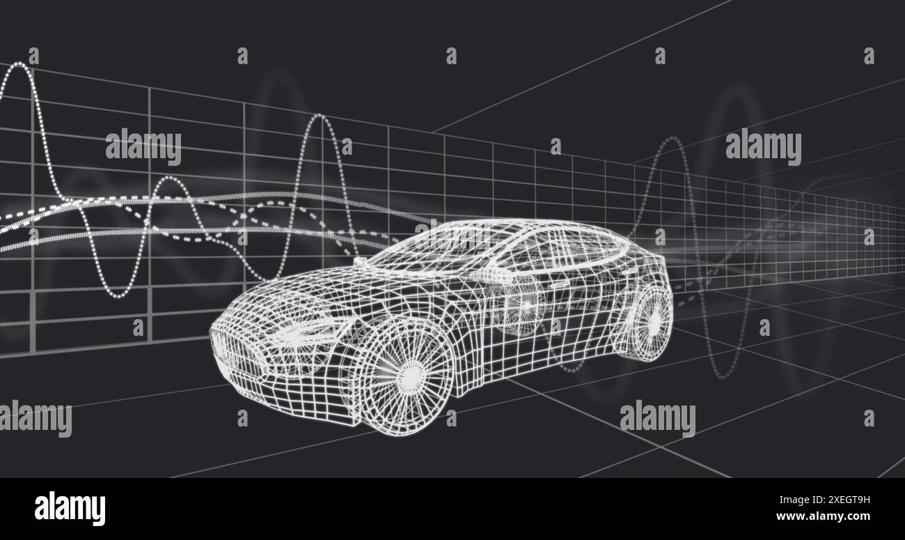 Image of graphs over 3d car model moving seamless pattern in a tunnel ...