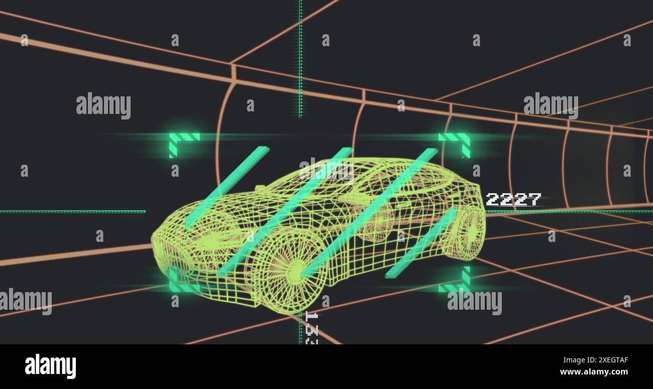 Image of green scanner over 3d car model moving seamless pattern in a ...