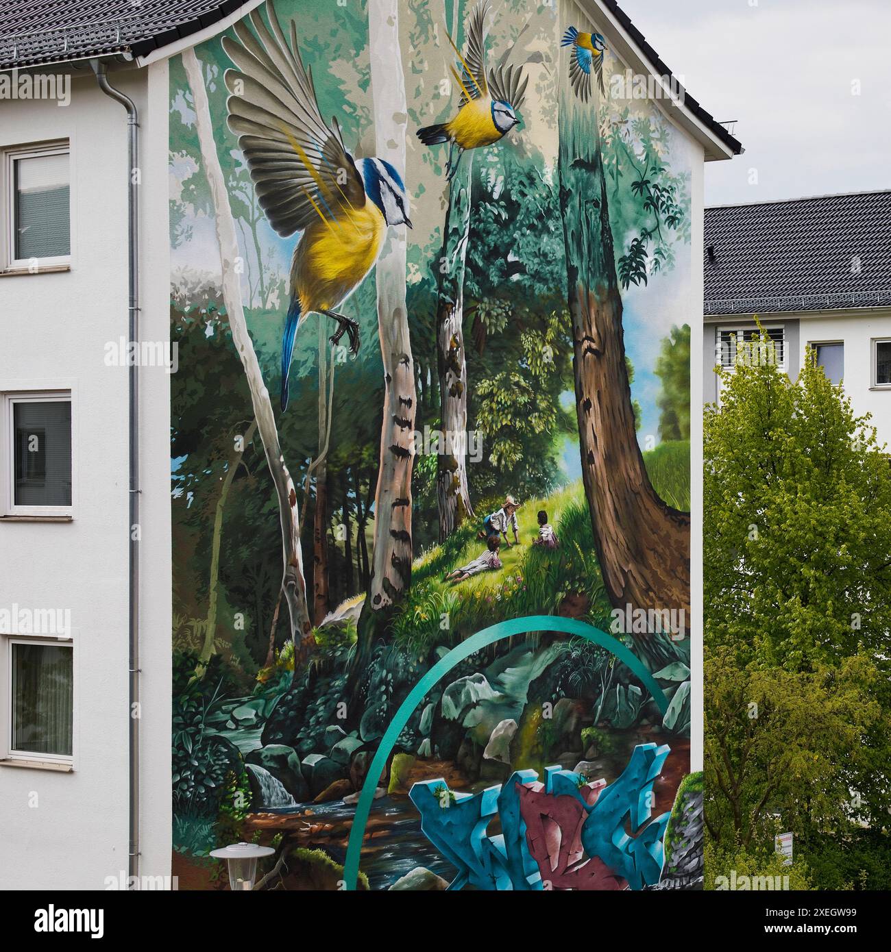 Artistic facade design on a block of flats, street art, graffiti artist ...