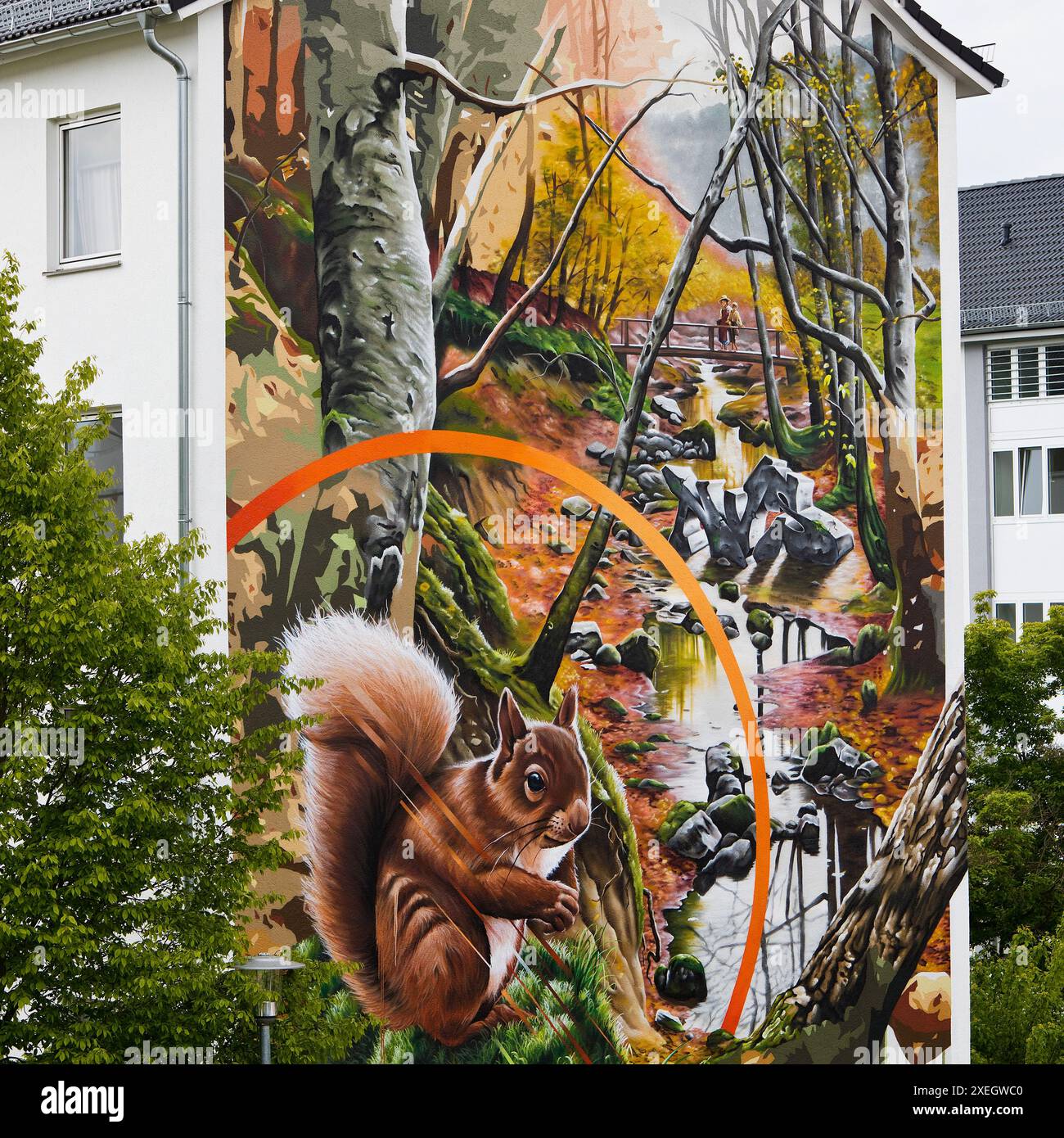 Artistic facade design on a block of flats, street art, graffiti artist ...