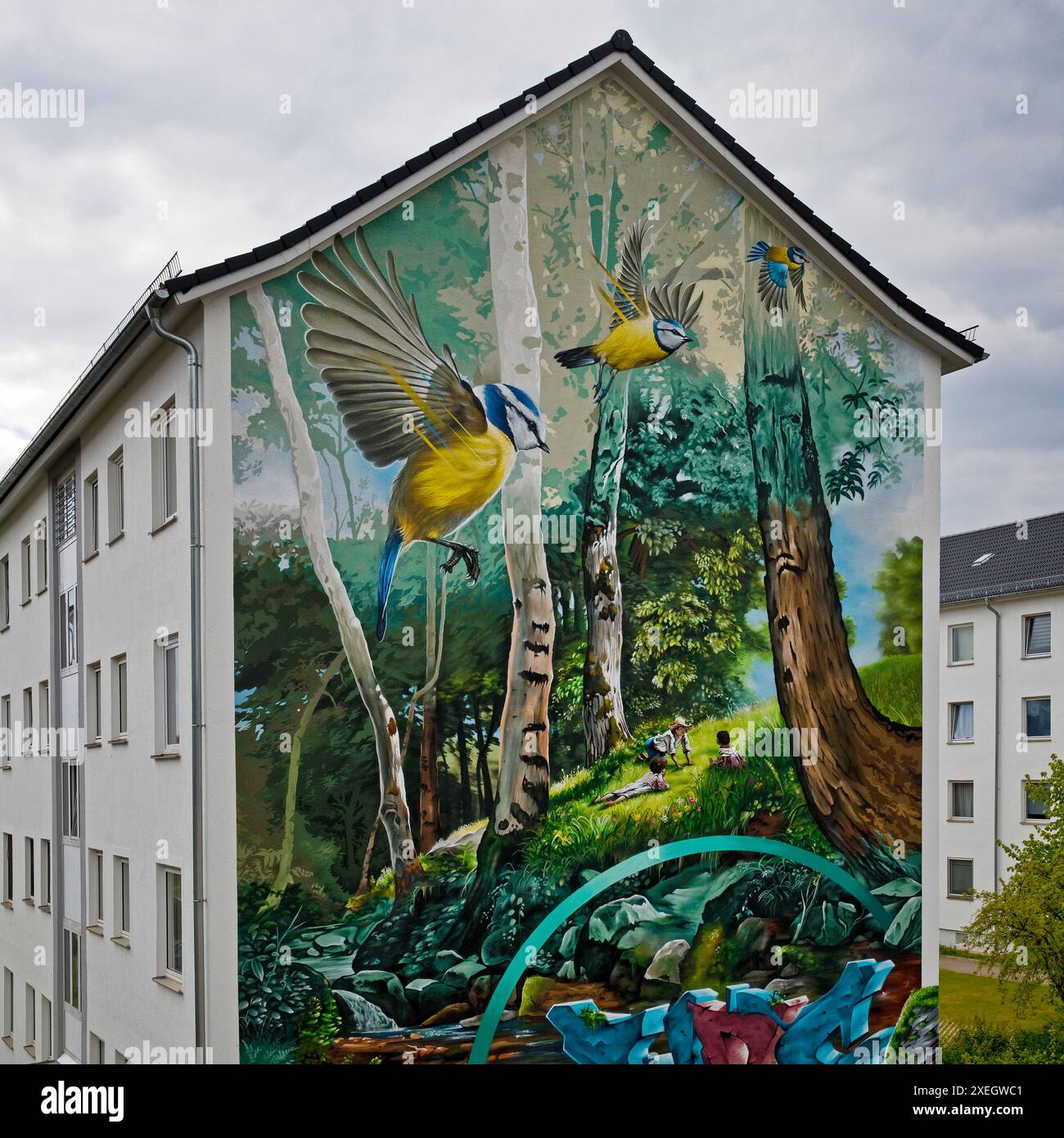 Artistic facade design on a block of flats, street art, graffiti artist ...