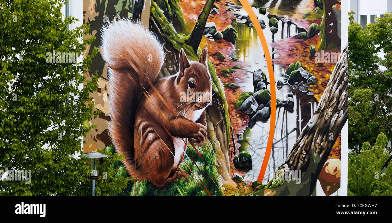 Artistic facade design on a block of flats, street art, graffiti artist ...