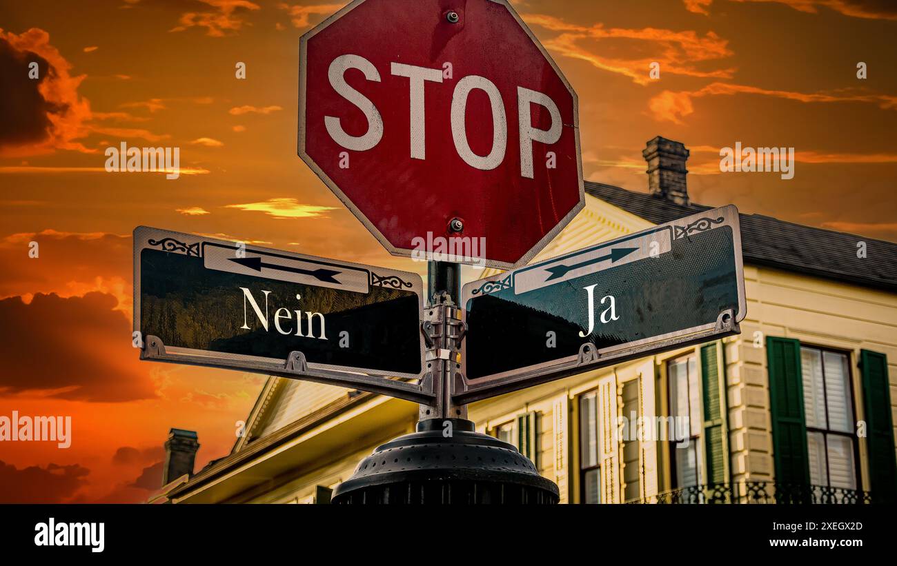 Signposts the direct way to Yes versus No Stock Photo - Alamy