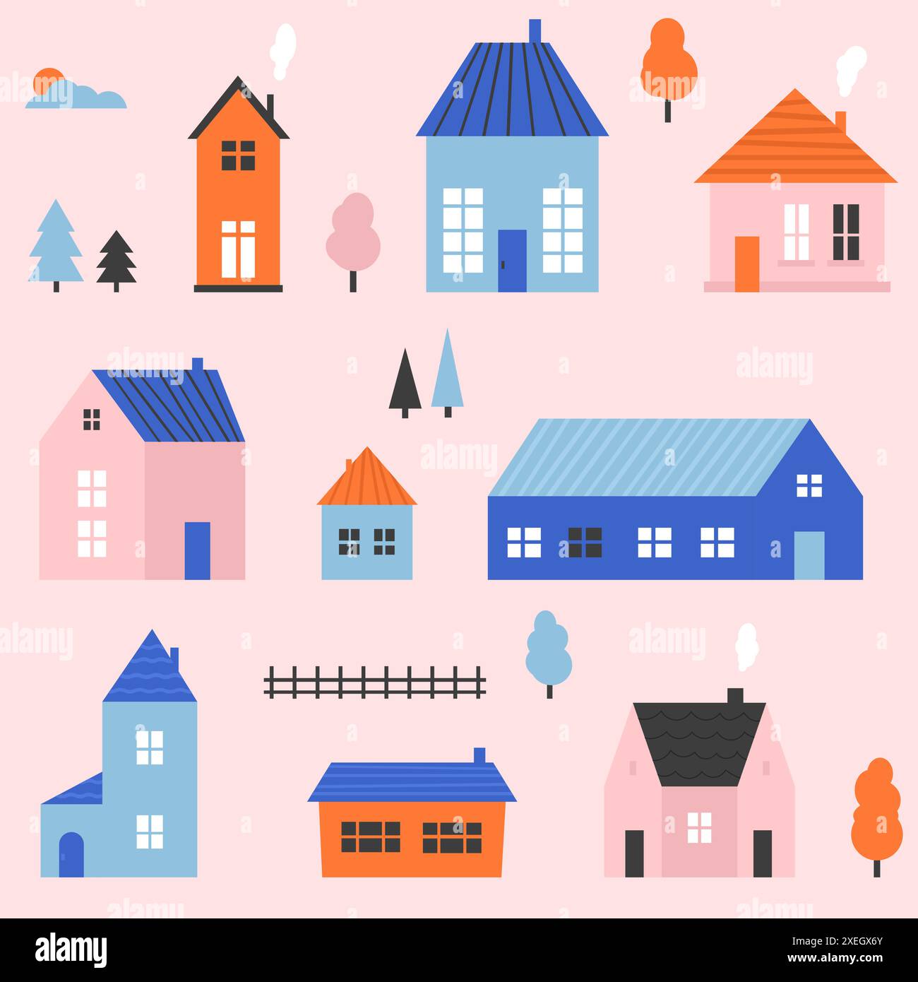 Small cute house seamless pattern. Cartoon village town repeated ...