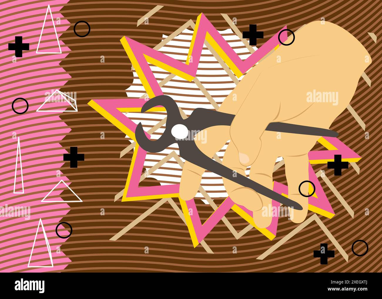 Pliers in hand geometrical graphic retro theme background. Minimal ...