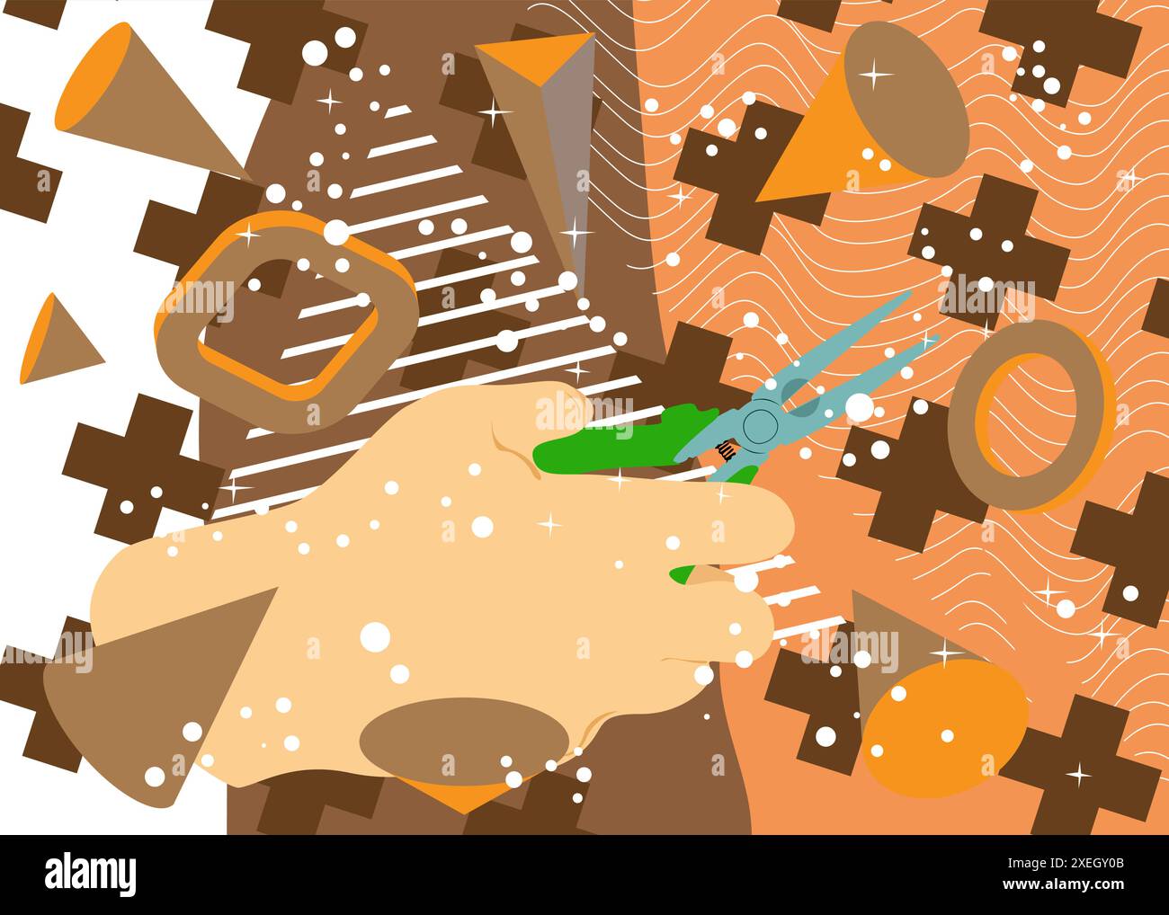 Pliers in hand geometrical graphic retro theme background. Minimal ...