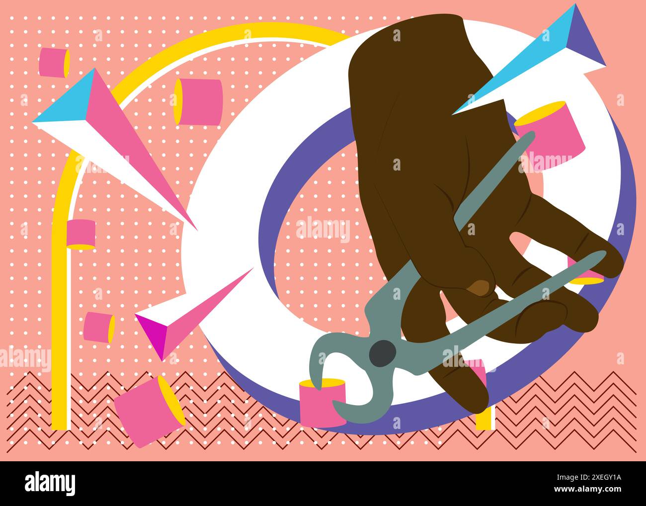 Pliers in hand geometrical graphic retro theme background. Minimal ...