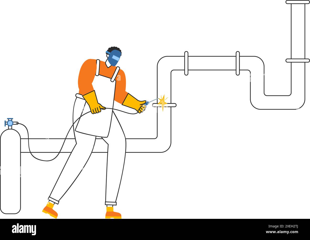Welding Service Vector Illustration featuring a Professional Welder ...