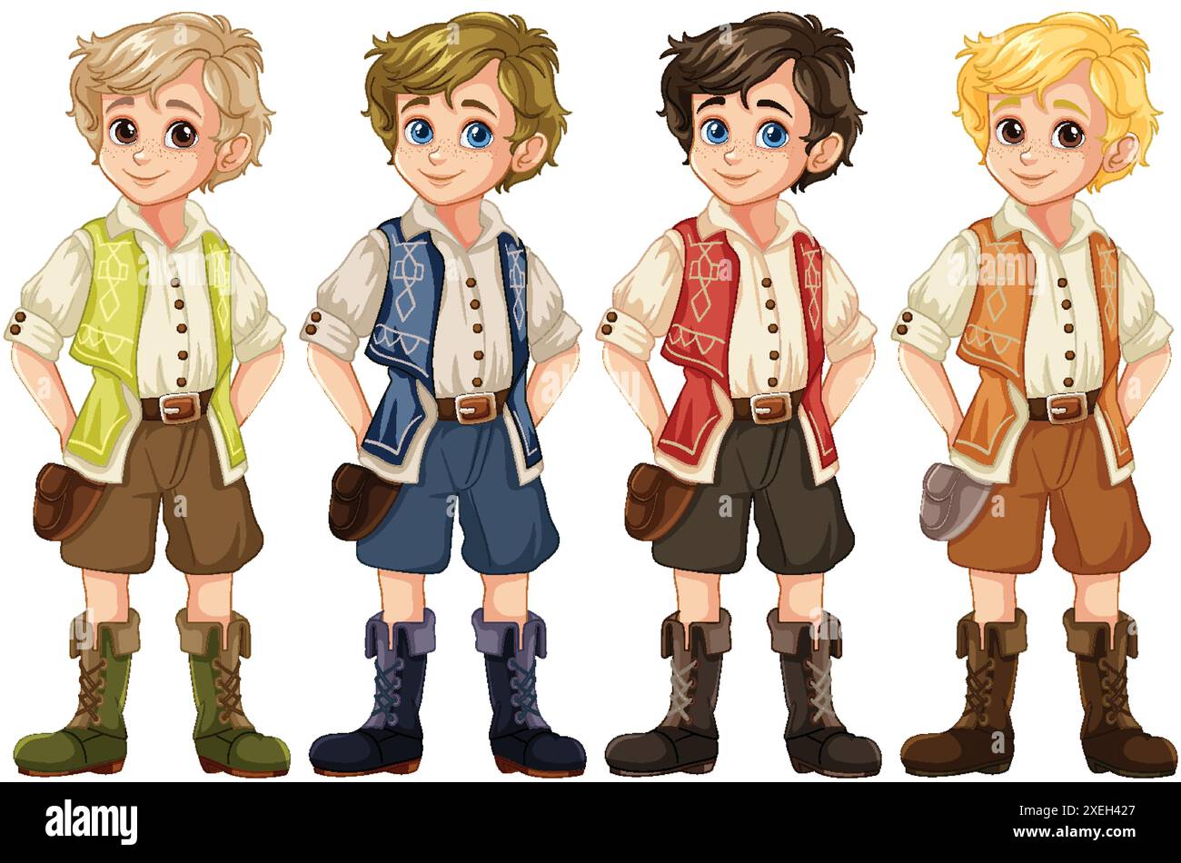 Four boys in different colored outfits Stock Vector Image & Art - Alamy
