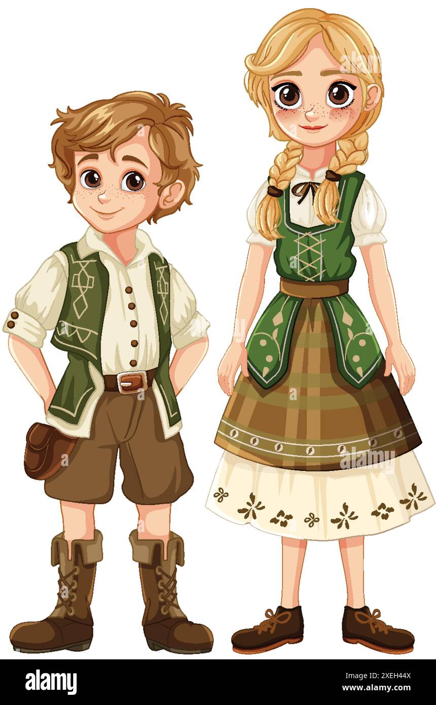 Children in traditional Bavarian clothing, smiling and standing Stock ...