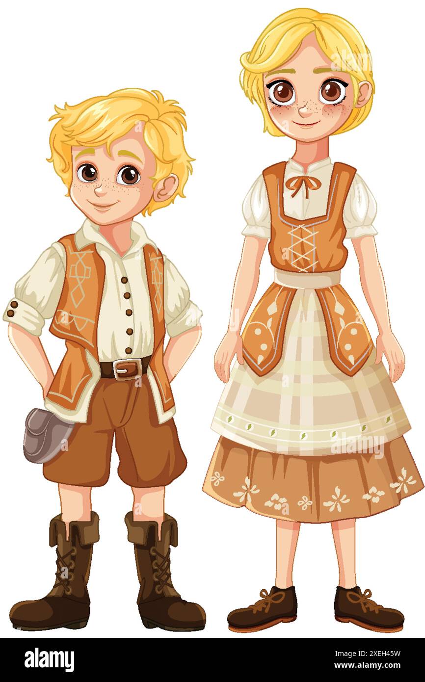 Boy and girl in traditional European attire Stock Vector Image & Art ...