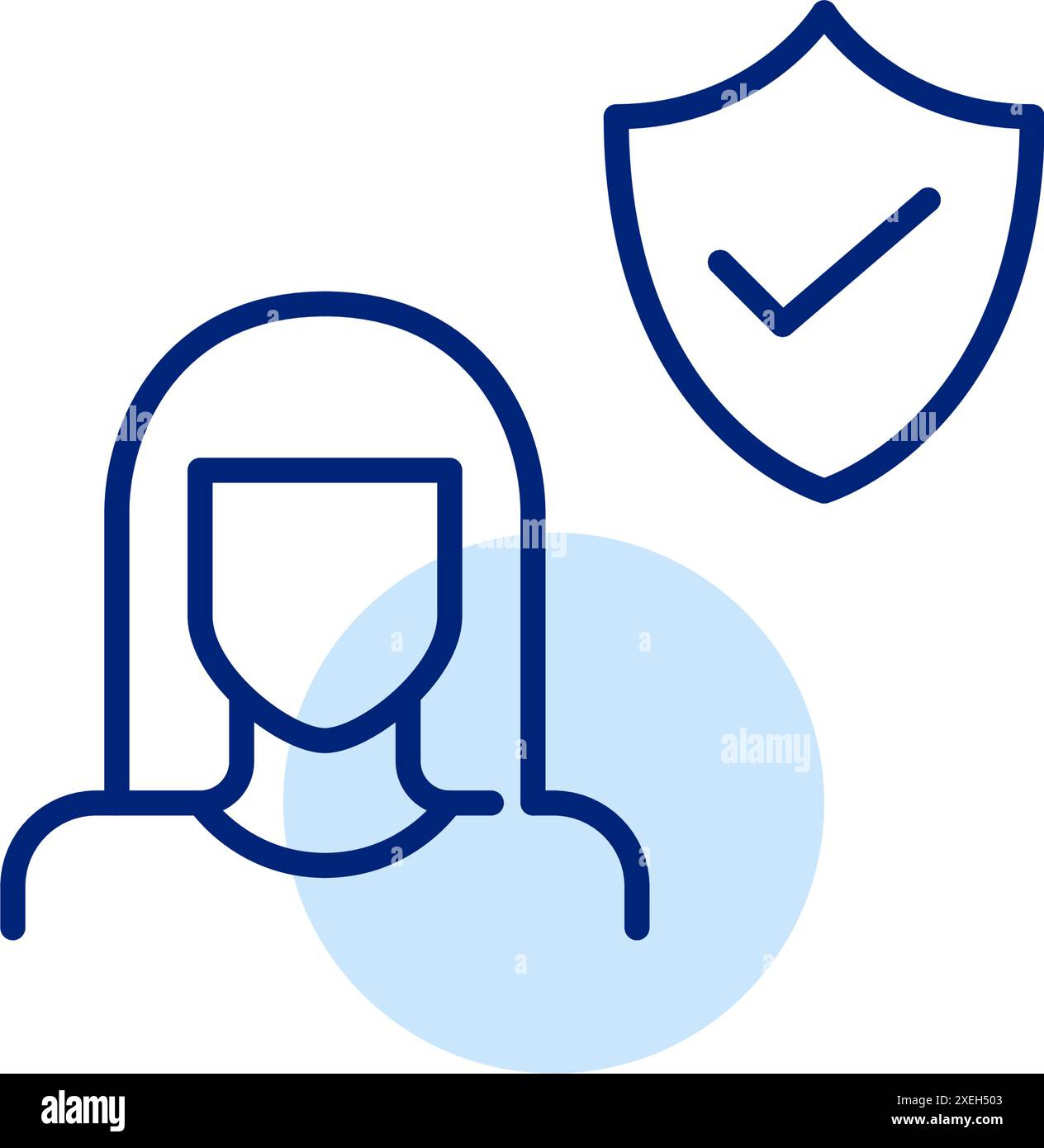 Male user, shield and checkmark. Secure internet practices. Cyber ...