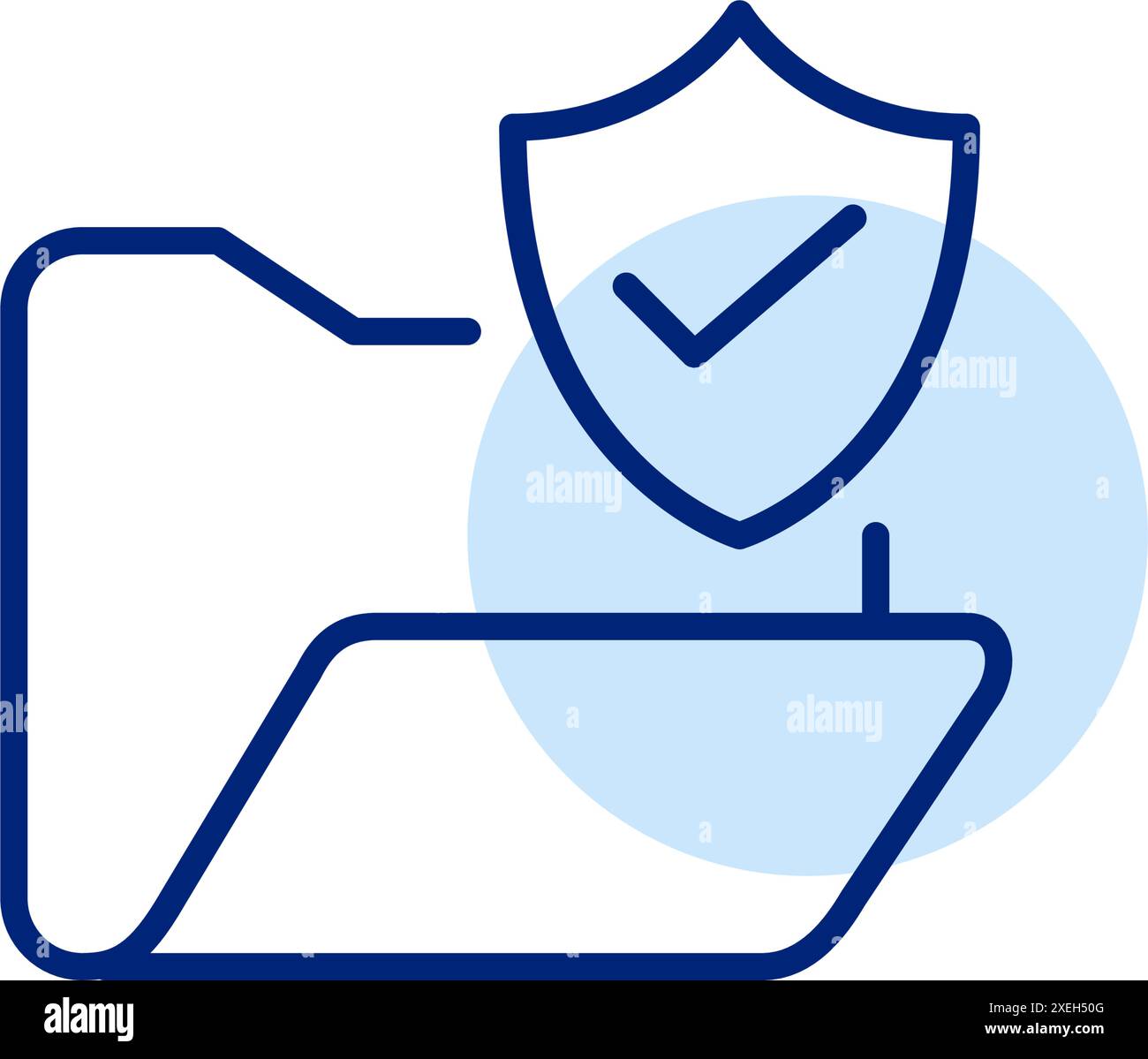 Shield with a checkmark and a folder. Verified security measures and protection for stored files ...