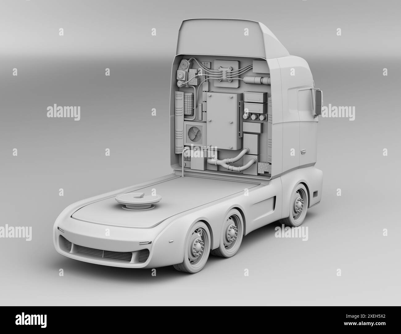 Clay rendering of Hydrogen Fuel cell Semi Truck. Generic design. 3D ...