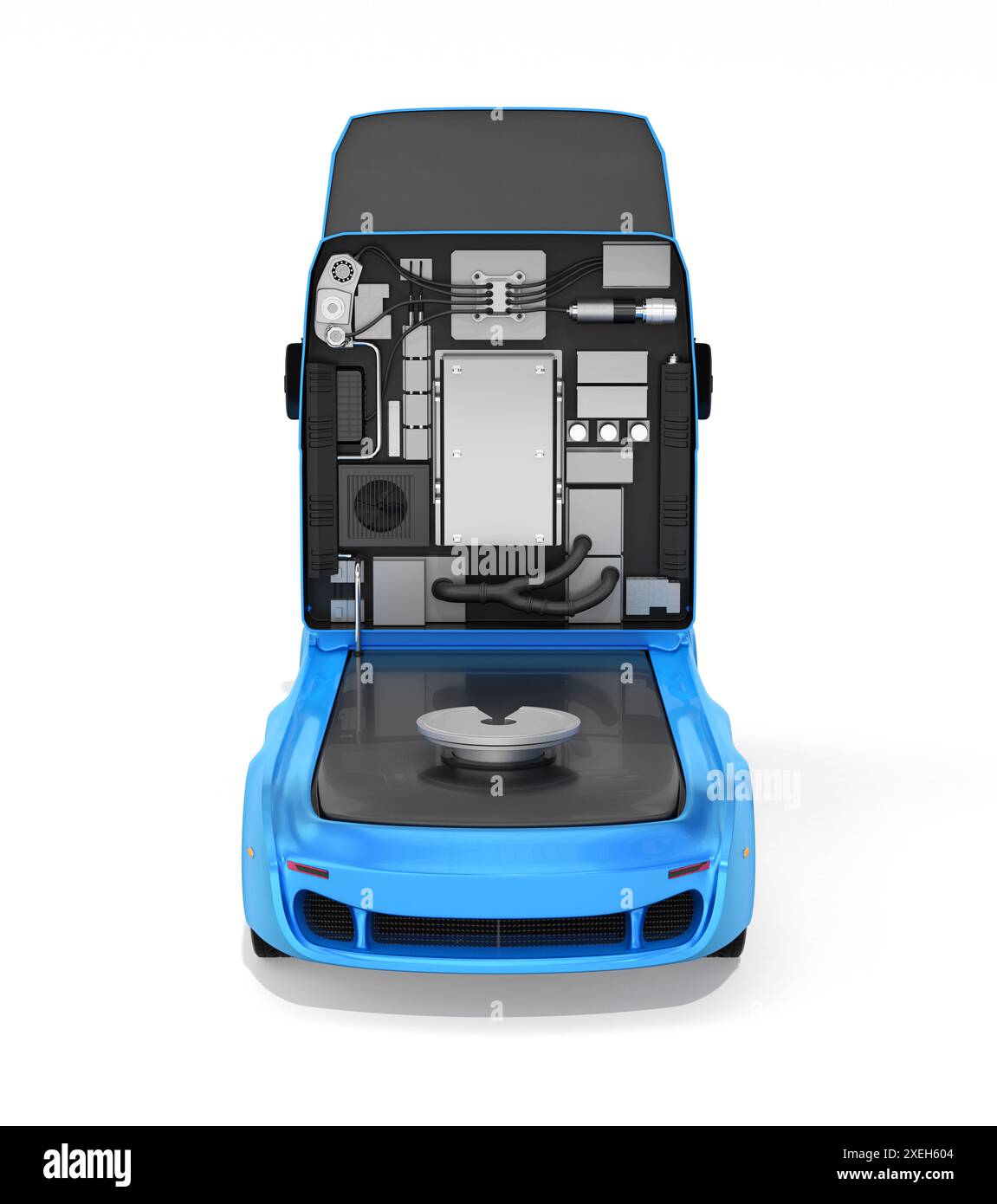 Rear view of Hydrogen Fuel cell Semi Truck on white background. Generic ...