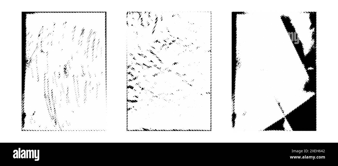 Halftone rough grunge paper collection. Aged pixelated texture overlay ...