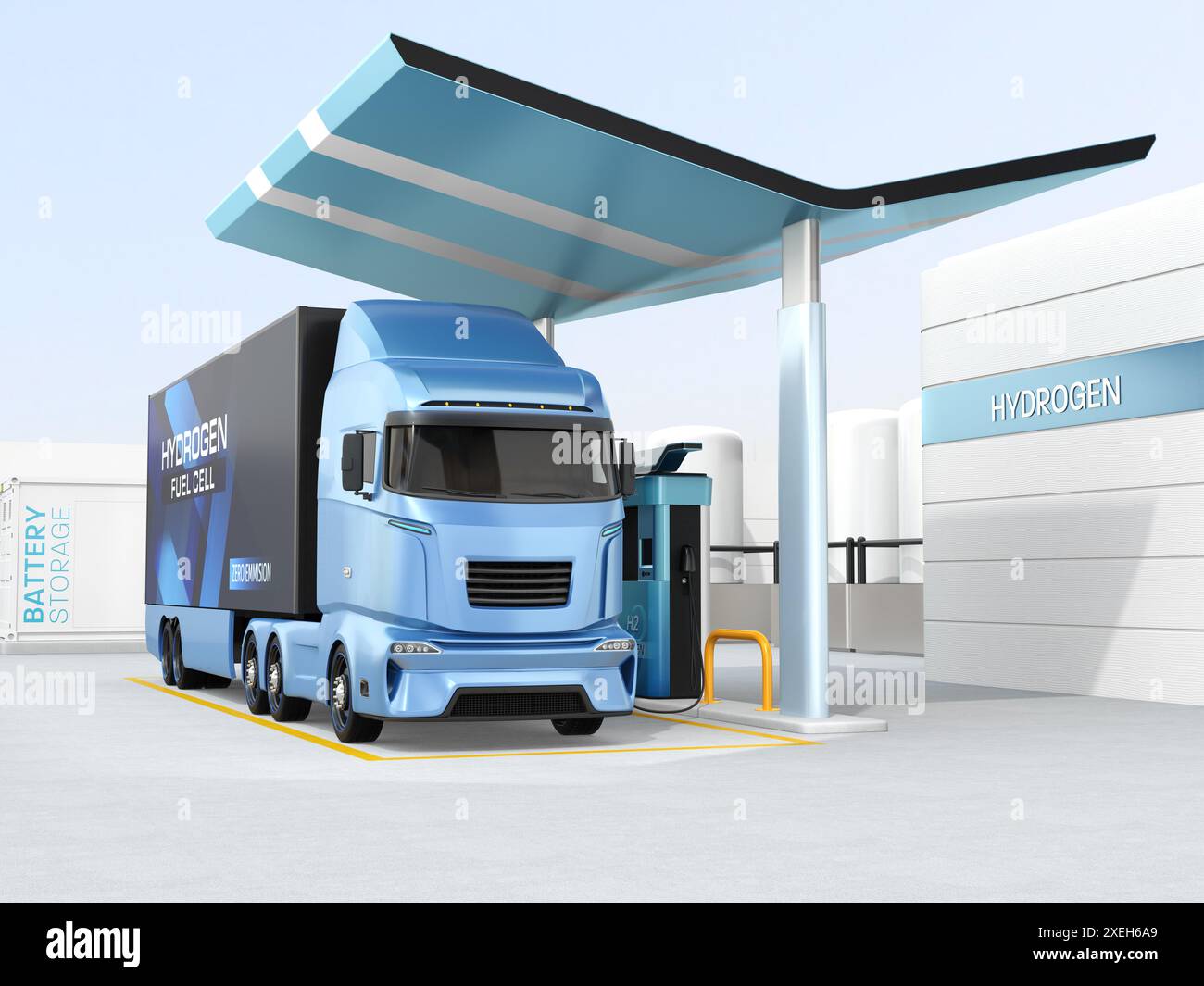 Fuel Cell Truck refueling in Hydrogen Station. The station equipped ...